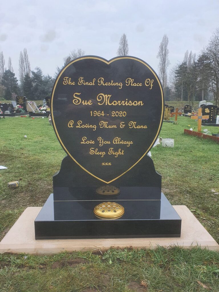 Simple Heart Headstone With Gold Leaf Pin Line by Northern